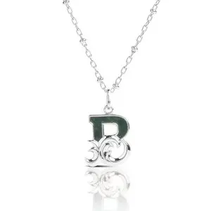 KASUN LONDON Solid B Initial Necklace With Green Marble - Silver