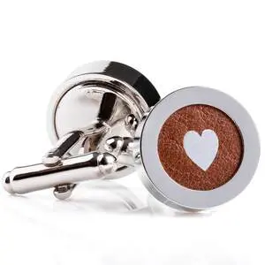 N'DAMUS LONDON Brown / Silver Regent Brown Leather Silver Heart Cufflinks Brown/silver