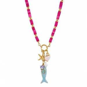 ORMIRO Seaside Treasure Fish & Shell Beaded Necklace - Pink