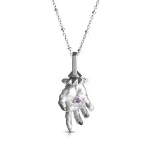 KASUN LONDON Hand Of The Protector Pendant February Amethyst - Silver
