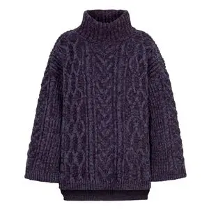 CARA & THE SKY Emily Cable Roll Neck Tunic Jumper Navy - Blue
