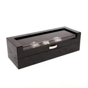 KENNETT WATCHES & ACCESSORIES Five Slot Matte Wooden Watch Box With Acrylic Window - Black