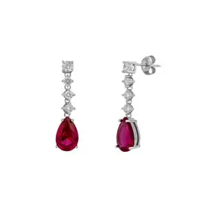 SPERO LONDON Ruby Pear Shape Cubic Zirconia Sterling Silver Drop Earrings - Red