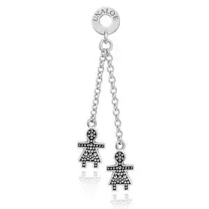 UNALOE Sterling Pavé Effect Double Chain Drop Earrings With Family Charms - Silver