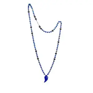 AMONTA Blue / Black / Silver Lapis Lazuli, Lava Stone Silk Necklace - Blue/black/silver