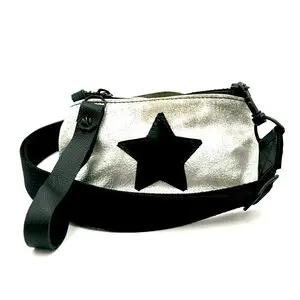 LYNN TALLERICO Darla Stadium Bag In Distressed Leather With Black Star Applique - Silver
