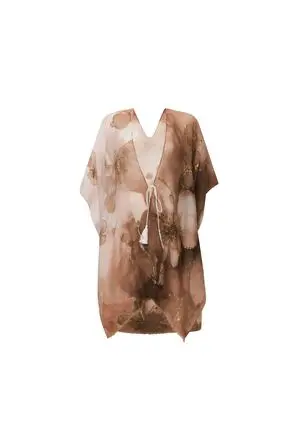 JAMES LAKELAND Beige Watercolour Floral Kaftan - Brown