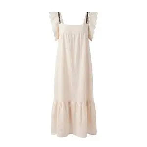 LALIPOP DESIGN Neutrals Soft Cream Muslin Ruffled Sleeve Midi Dress - White