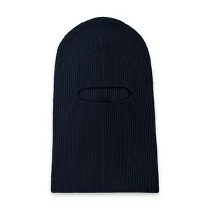 PAUL JAMES KNITWEAR Merino Cashmere Aurelius Fisherman Rib Balaclava Navy - Blue