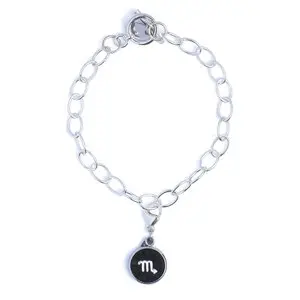 N'DAMUS LONDON Silver / Black Scorpio Zodiac Sterling Silver & Leather Curb Bracelet - Silver/black