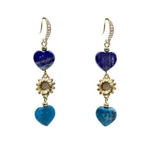 FARRA Heart-shaped Lapis And Apatite Flower Dangle Earrings - Blue