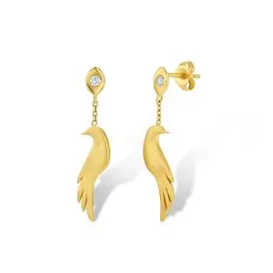 JEWELBIRD Diamond Bird Drop Earrings - Gold
