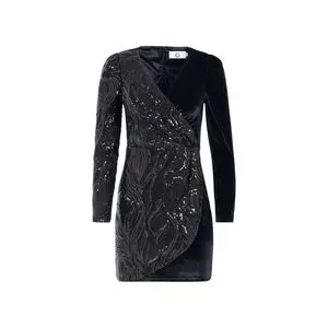 THE GT ATELIER Sequined V-neck Mini Dress - Black