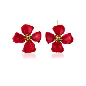 MILOU JEWELRY Hibiscus Flower Earrings - Red