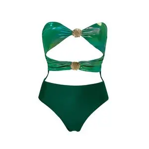 AULALA PARIS The Ocean Whisper Shiny Bandeau One-piece Swimsuit Oceanic - Green