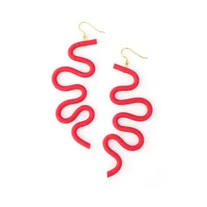 BY CHAVELLI Small Tube Squiggles Dangly Earrings - Red