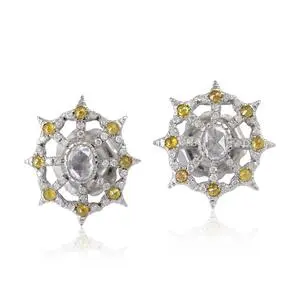ARTISAN White / Brown 18k White Gold Ice Diamond & Diamond Star Earrings - White/brown