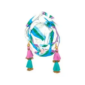 JULIA CLANCEY Blue / White Azure Link Grande Organic Didi Dorado Reversible Turban - Blue/white