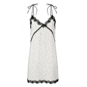 2KSTYLE Toma Polka-dot Lace-trim Slip Mini Dress And Black - White