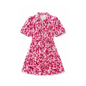 YUMI Floral Print Viscose Relaxed Shirt Dress - Pink
