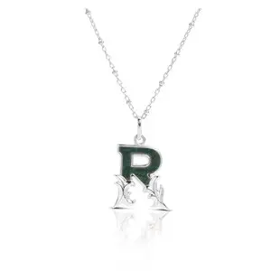 KASUN LONDON Solid R Initial Necklace With Green Marble - Silver