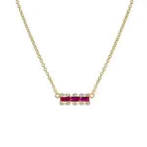 KIERA Baguette Cut Created Ruby With Lab Grown Diamond Accent Horizontal Bar Pendant Necklace - Yellow