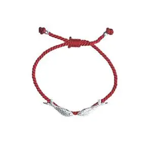 RIZE Silver / Red Matsya Charm Bracelet Sterling Silver Plated & Red Cord - Silver/red