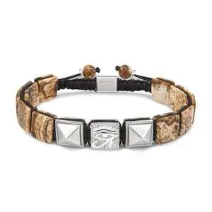 AWNL Eye Of Horus Picture Jasper Macrame Bracelet - Brown