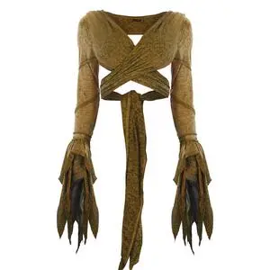 ZHENABIA Selene Bolero Top Open Back, Long Sleeve - Brown
