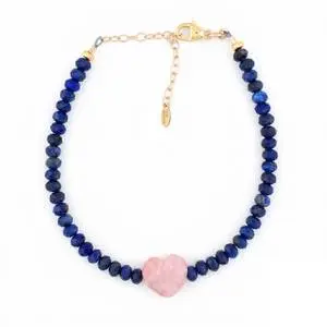 Kris Nations Pink Opal Heart & Lapis Beaded Bracelet - Gold