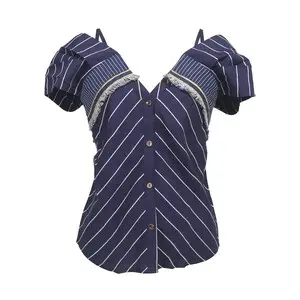 SMART AND JOY Off-shoulder Stripe Top - Blue
