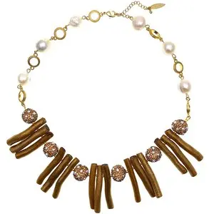 FARRA En Corals With Pearls Rhinestone Statet Necklace - Gold