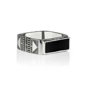 CHARLOTTE'S WEB JEWELLERY Black / Silver Zapoteca Silver Signet Ring Black Onyx - Black/silver