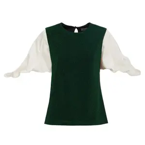 JULIA ALLERT Lurex Knit Top With Adjustable Satin Sleeves - Green