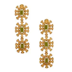 DHWANI BANSAL Gold Plated Brass Piña Drop Earrings With Green Topaz Glass Gems - Gold/green