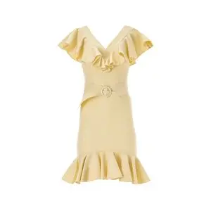 LITA COUTURE Lemonade Ruffle Belted Dress - Yellow