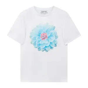SOUR FIGS Blue / White Blue Dahlia Bloom Print T-shirt In White - Blue/white