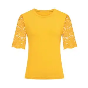 SOPHIE CAMERON DAVIES Cotton T-shirt With Lace Sleeves - Orange