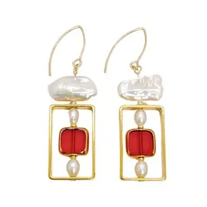 ARACHELI STUDIO Geometric Art Square X Pearls Earrings