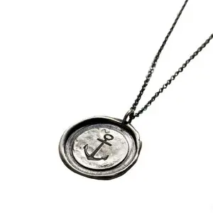 POSH TOTTY DESIGNS Oxidised Sterling Anchor Wax Seal Necklace - Silver