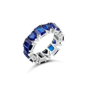 SHYMI Silver / Blue Heart And Emerald Eternity Band Silver & Blue