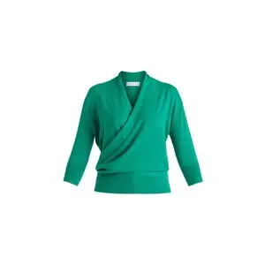 PAISIE Cropped Sleeve Knit Wrap Top In Leaf
