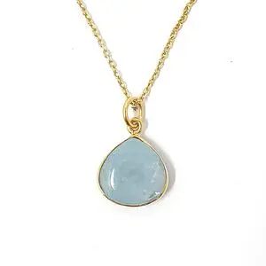 HARFI Gold Vermeil Plated Aquamarine March Birthstone Necklace - Blue