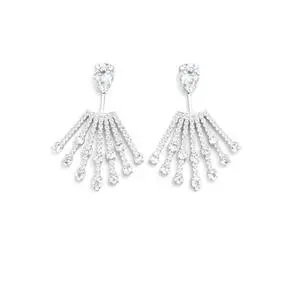 MAISON DE GALA Tone Crystal Fan Drop Earrings - Silver