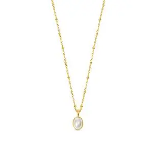 ESTERAH Oval Pearl Bezel Necklace - Gold