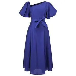 SMART AND JOY Asymmetrical Collar Fit-and-flare Dress - Blue