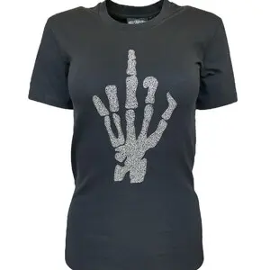 ANY OLD IRON Hand-beaded Skull Finger T-shirt