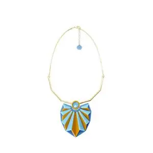 GISSA BICALHO Handmade Acrylic Necklace Choker Papyrus Mustard Baby Blue - Yellow/blue