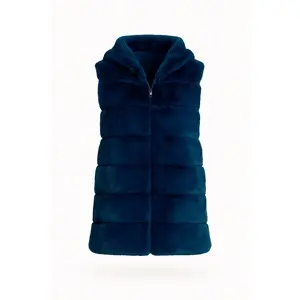 TANTRA SPAIN SL Fur Vest With Hood And Zipper Closure - Blue