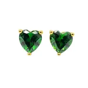 HARFI Gold / Green Emerald Heart May Birthstone Stud Earrings - Gold/green